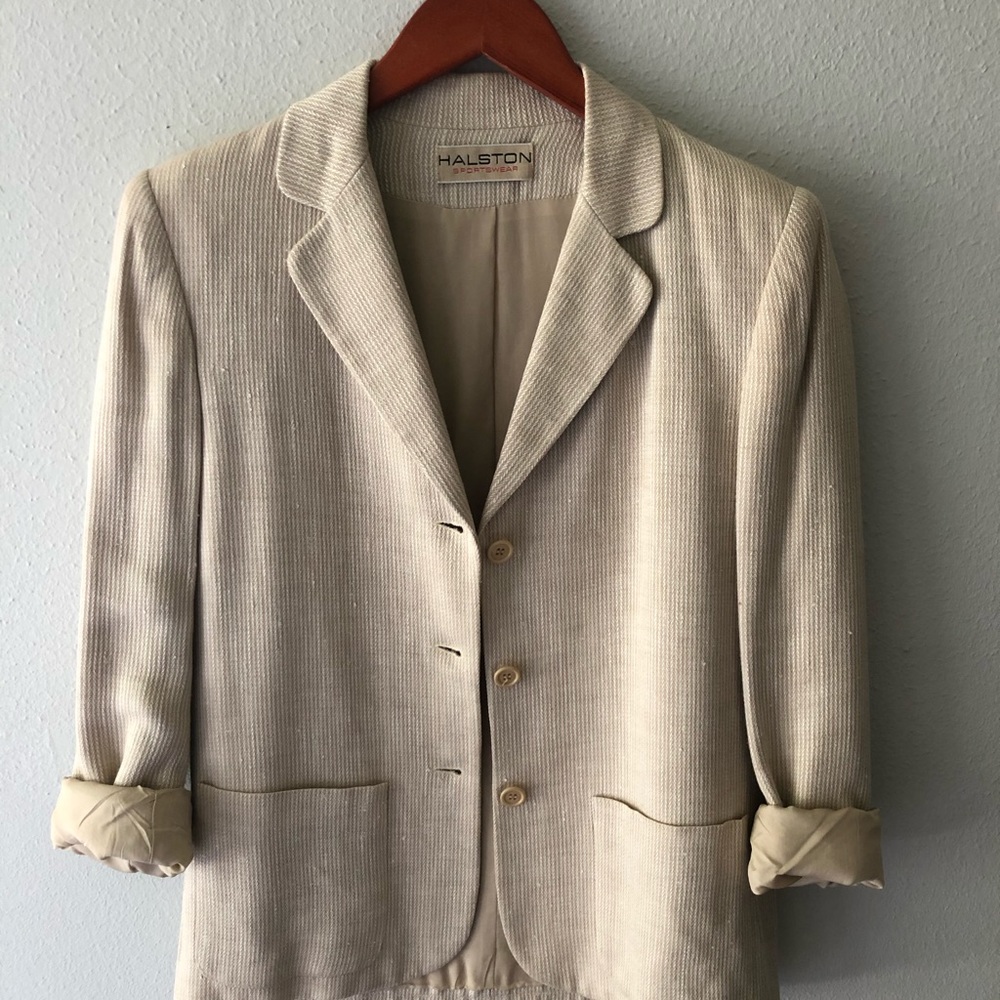 Vintage Halston Sportswear 80s Cream Small Blazer - Gem